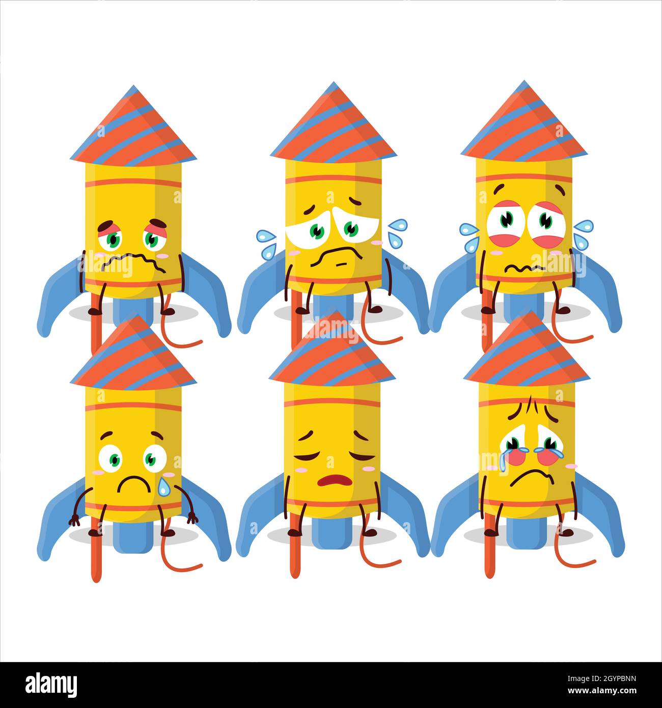 Firework rocket festival cartoon character with sad expression. Vector ...