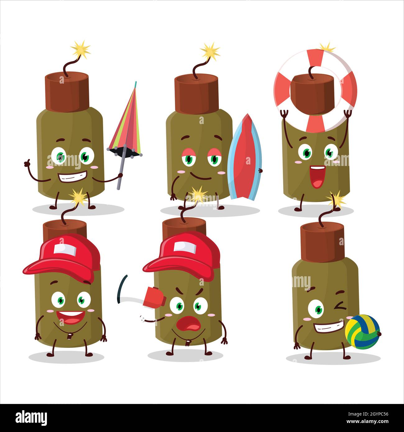 Happy Face firecracker explosive cartoon character playing on a beach ...