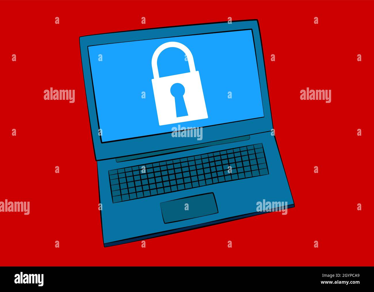 Laptop with a Padlock icon on the screen. Vector cartoon illustration ...