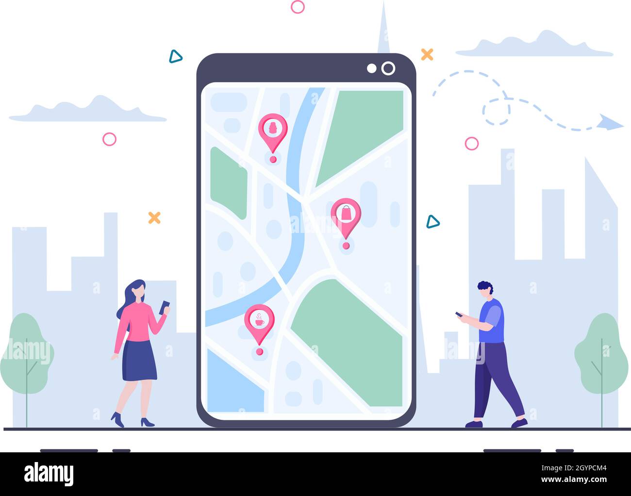 GPS Navigation Map and Compass on Location Search Application Shows the ...