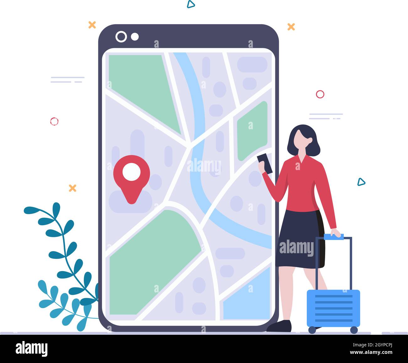 GPS Navigation Map and Compass on Location Search Application Shows the ...