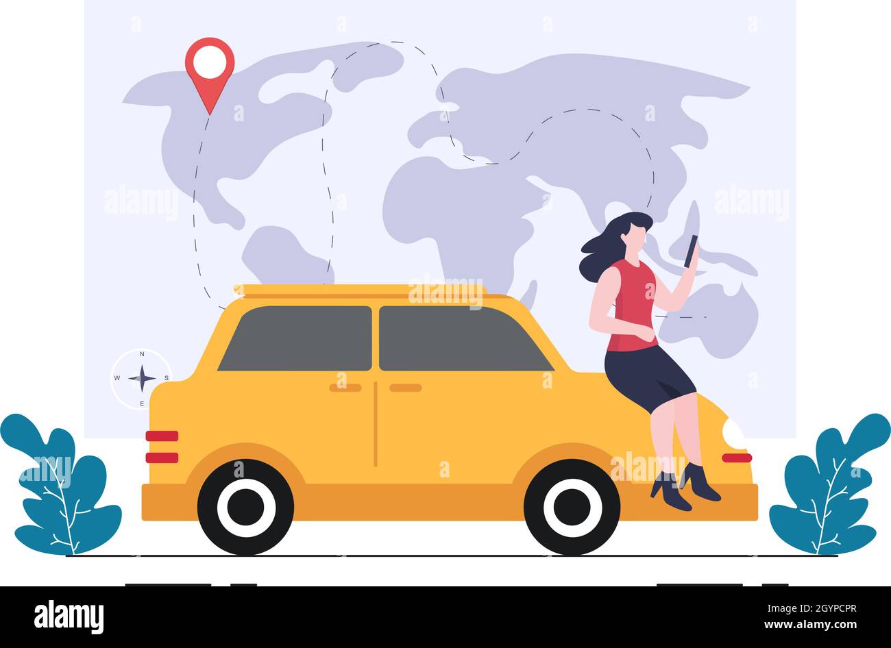 GPS Navigation Map and Compass on Location Search Application Shows the ...