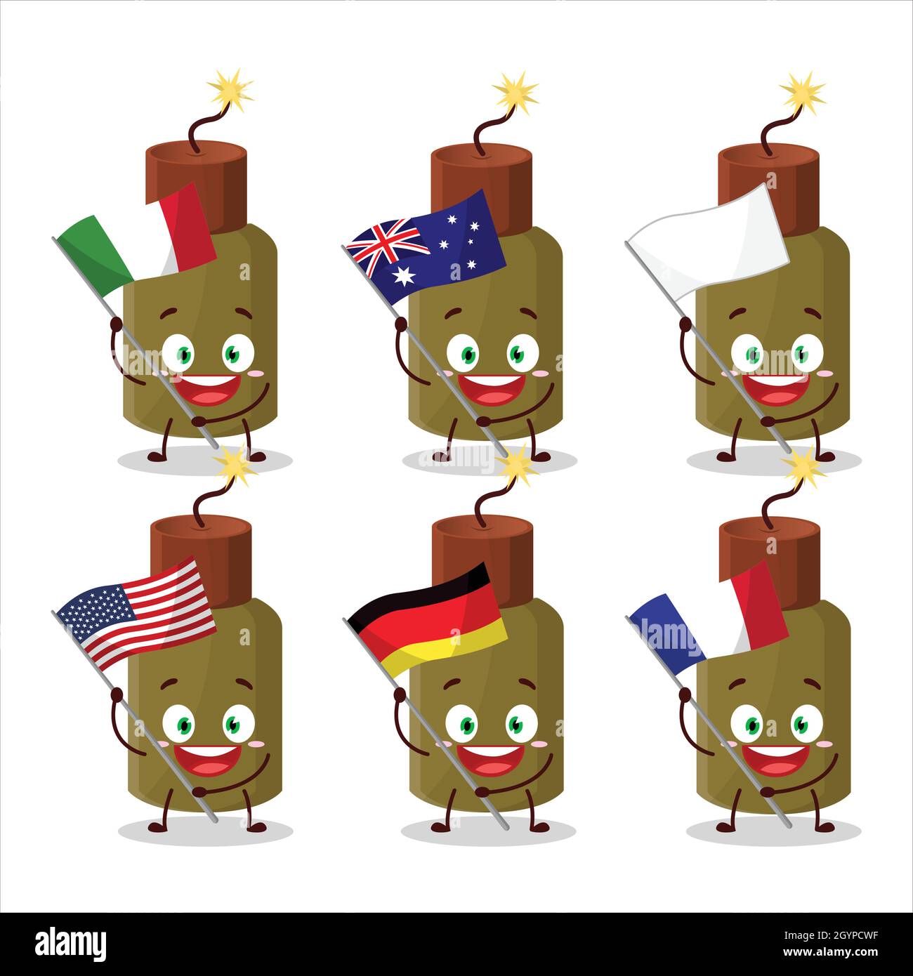 Firecracker Explosive Cartoon Character Bring The Flags Of Various