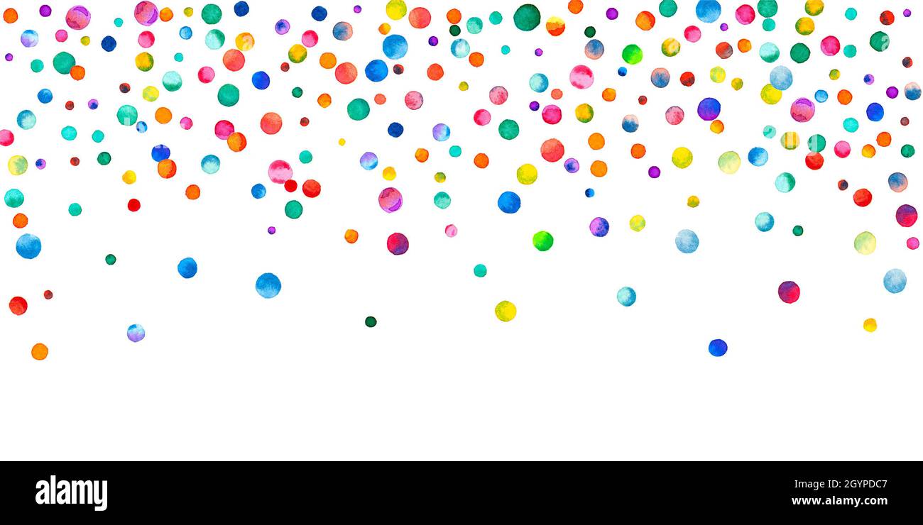 Watercolor confetti on white background. Adorable rainbow colored dots ...