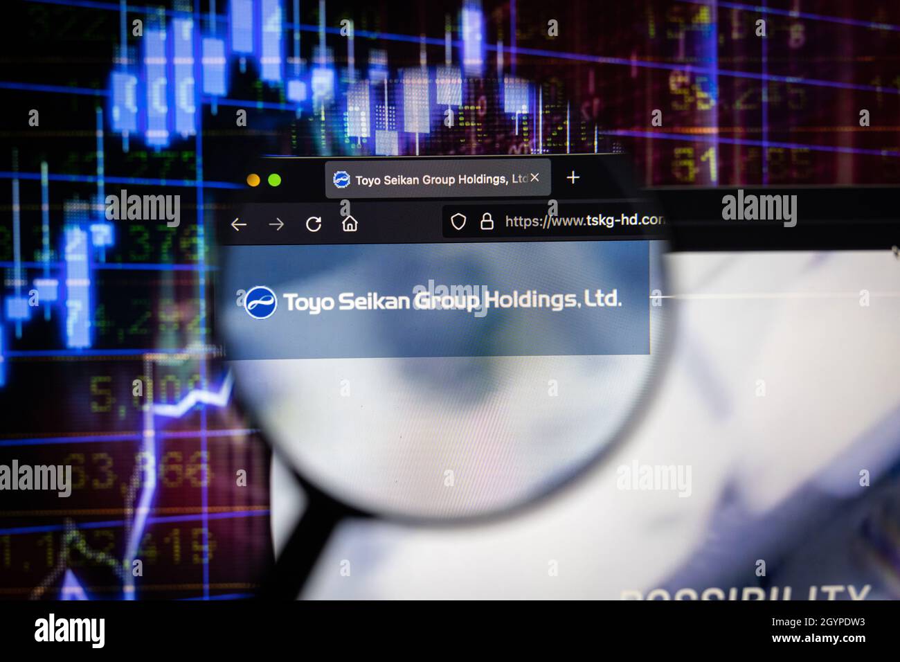 Toyo Seikan Group Holdings, Ltd. company logo on a website with blurry ...