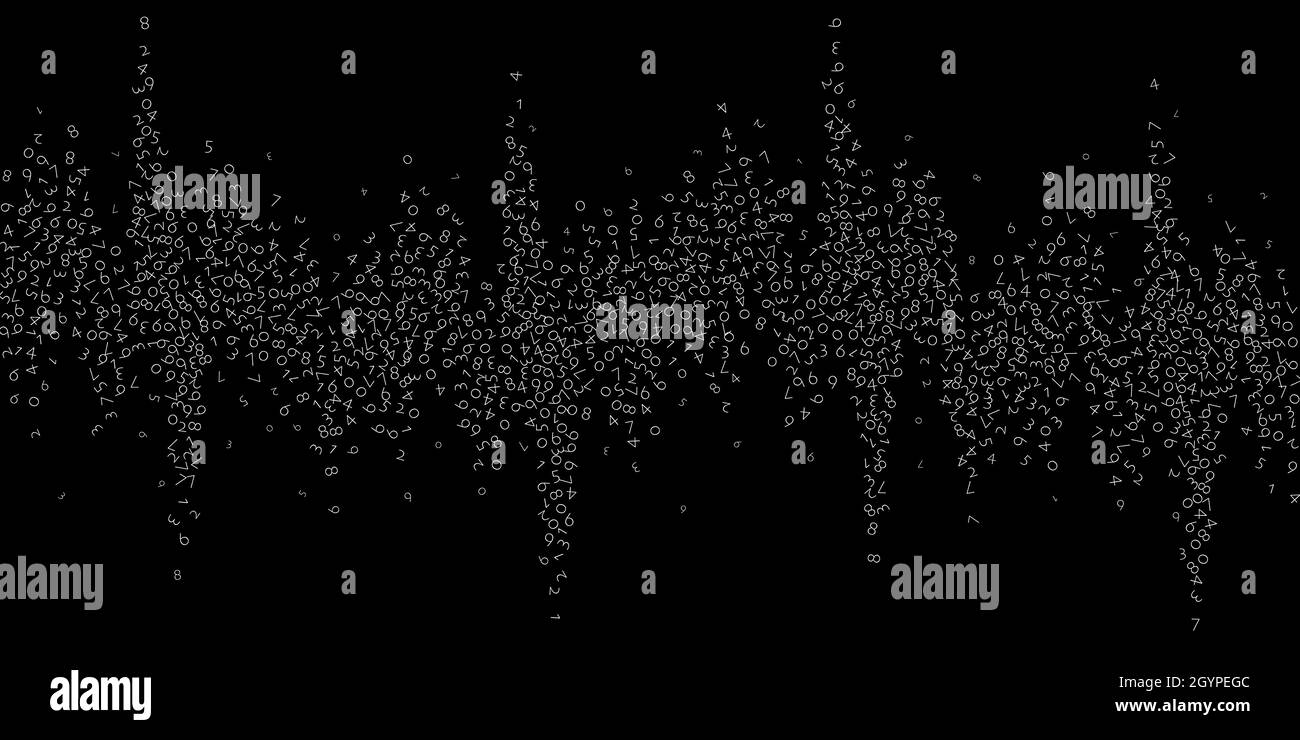 Falling numbers, big data concept. Binary white disorderly flying ...