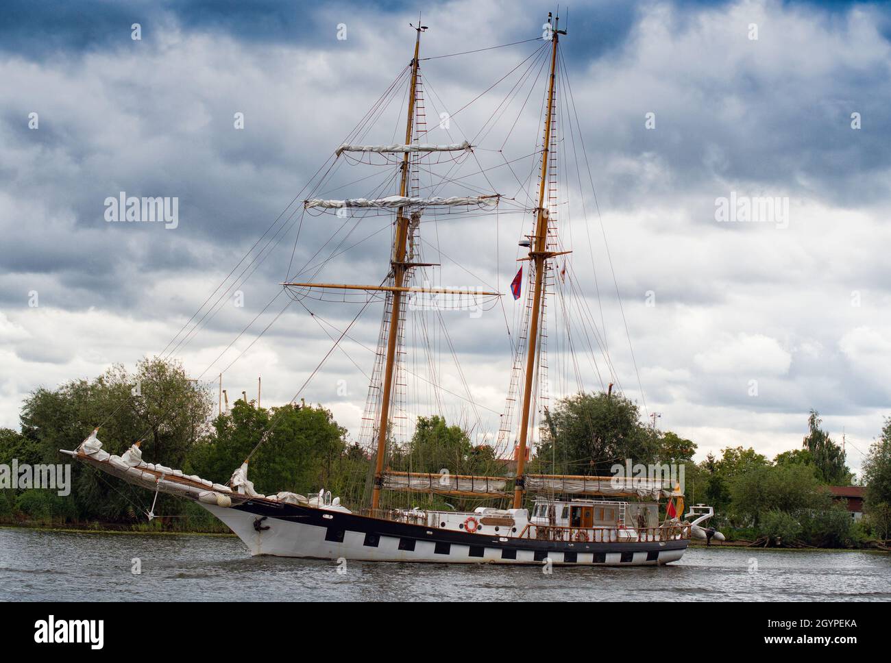 a water an old sailing frigate with guns. Poland Stock Photo - Alamy