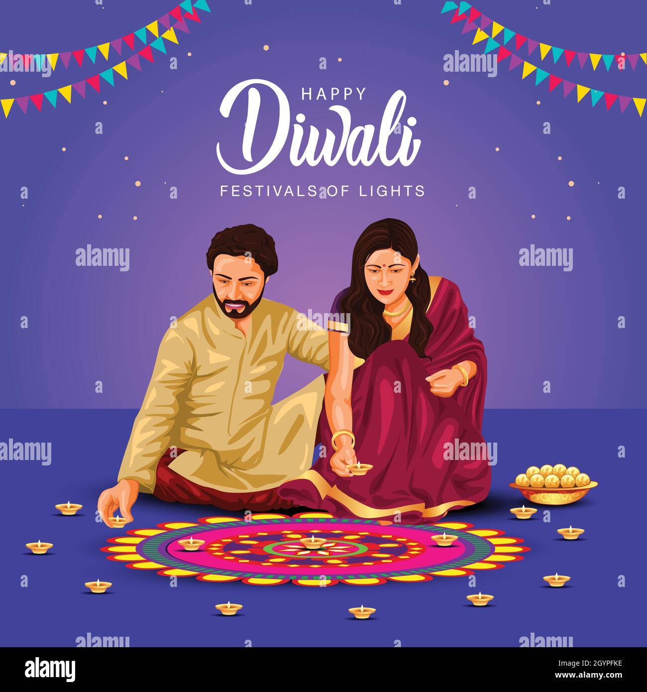 Indian festival of Diwali celebration background with decorated Rangoli ...