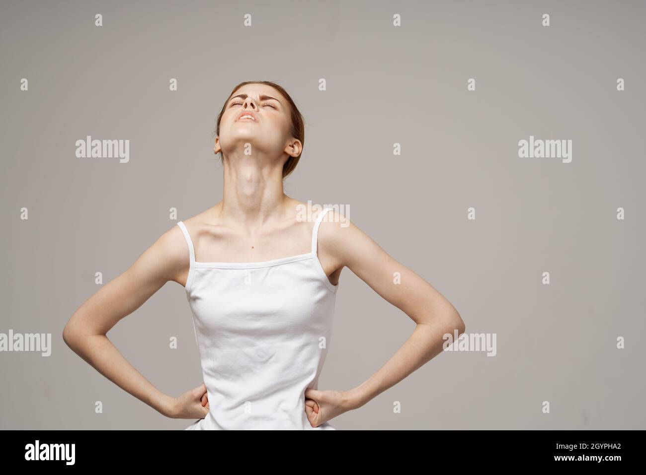 woman groin pain intimate illness gynecology discomfort light ...