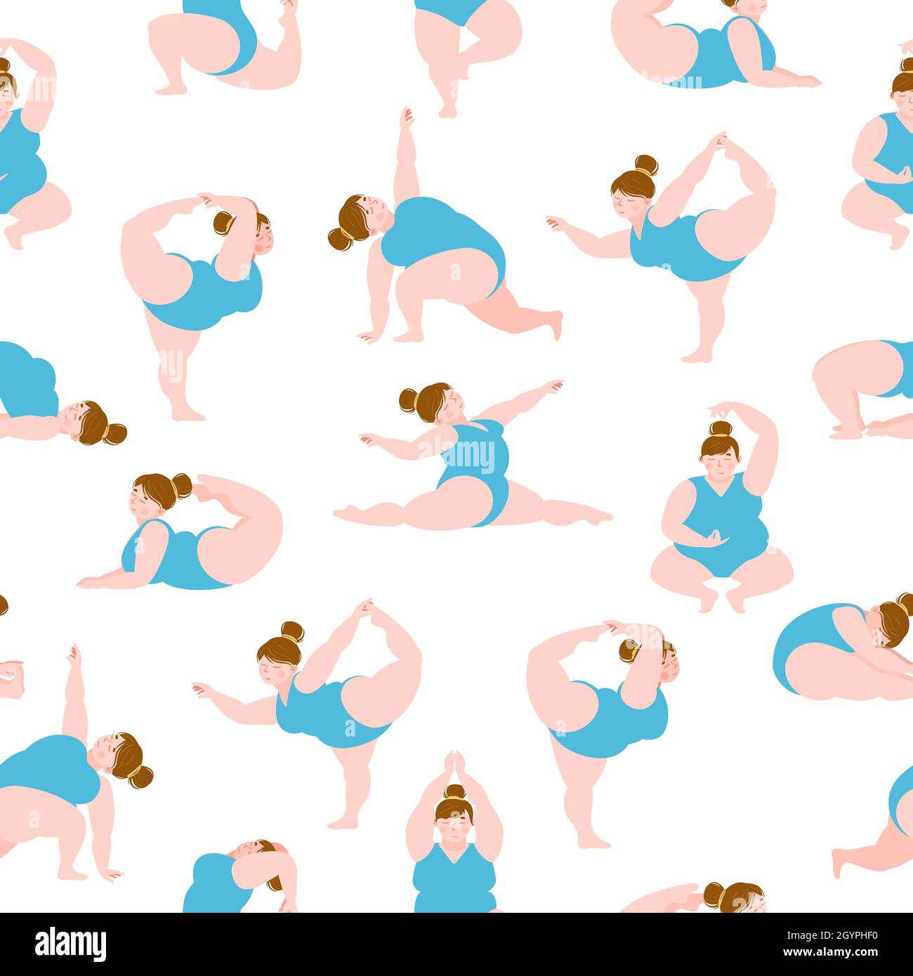Seamless pattern with girls doing exercises, yoga, fitness. Body ...