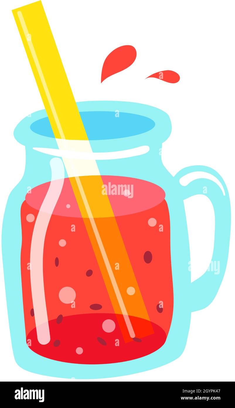 Fruits smoothie in glass jar with straw. Illustration of fresh fruit ...