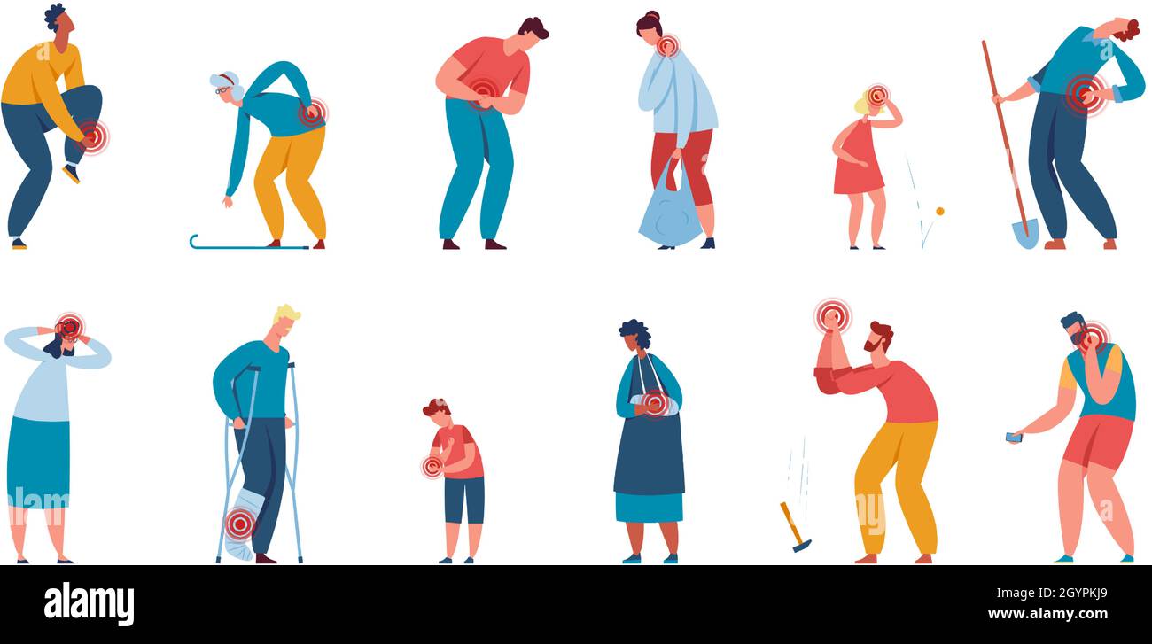 People suffering from injuries or joints aches, characters in pain. Men ...