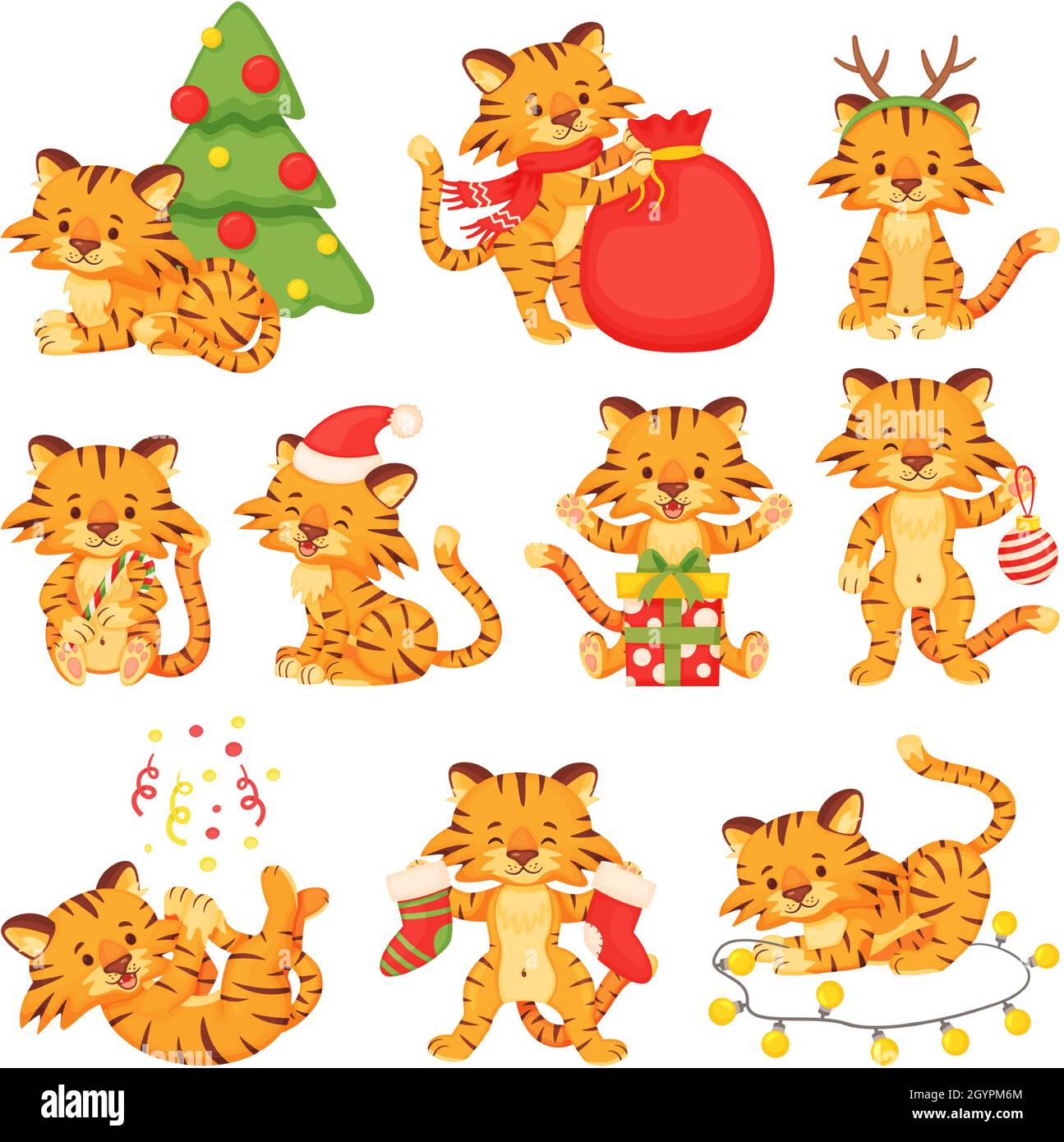 Cartoon cute little tigers, happy tiger cubs. Baby animal characters ...