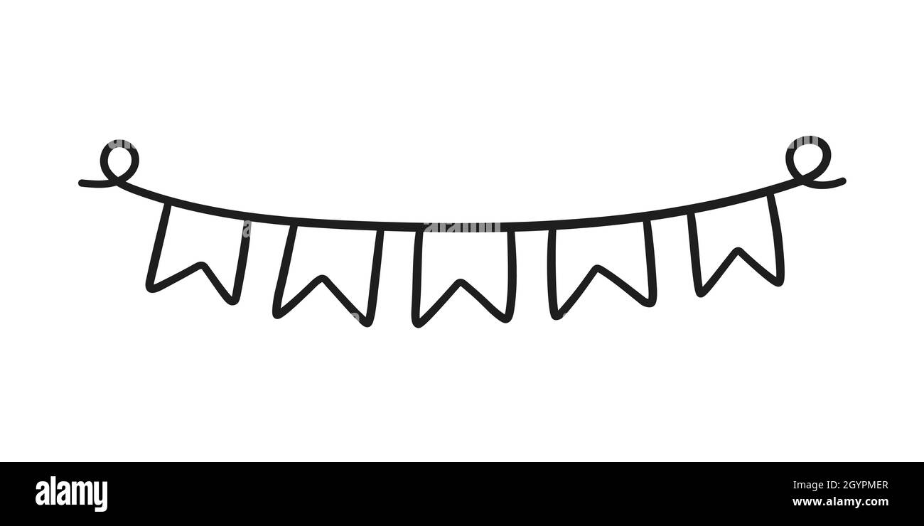Hand drawn holiday bunting. Doodle birthday garland of flags. Children ...