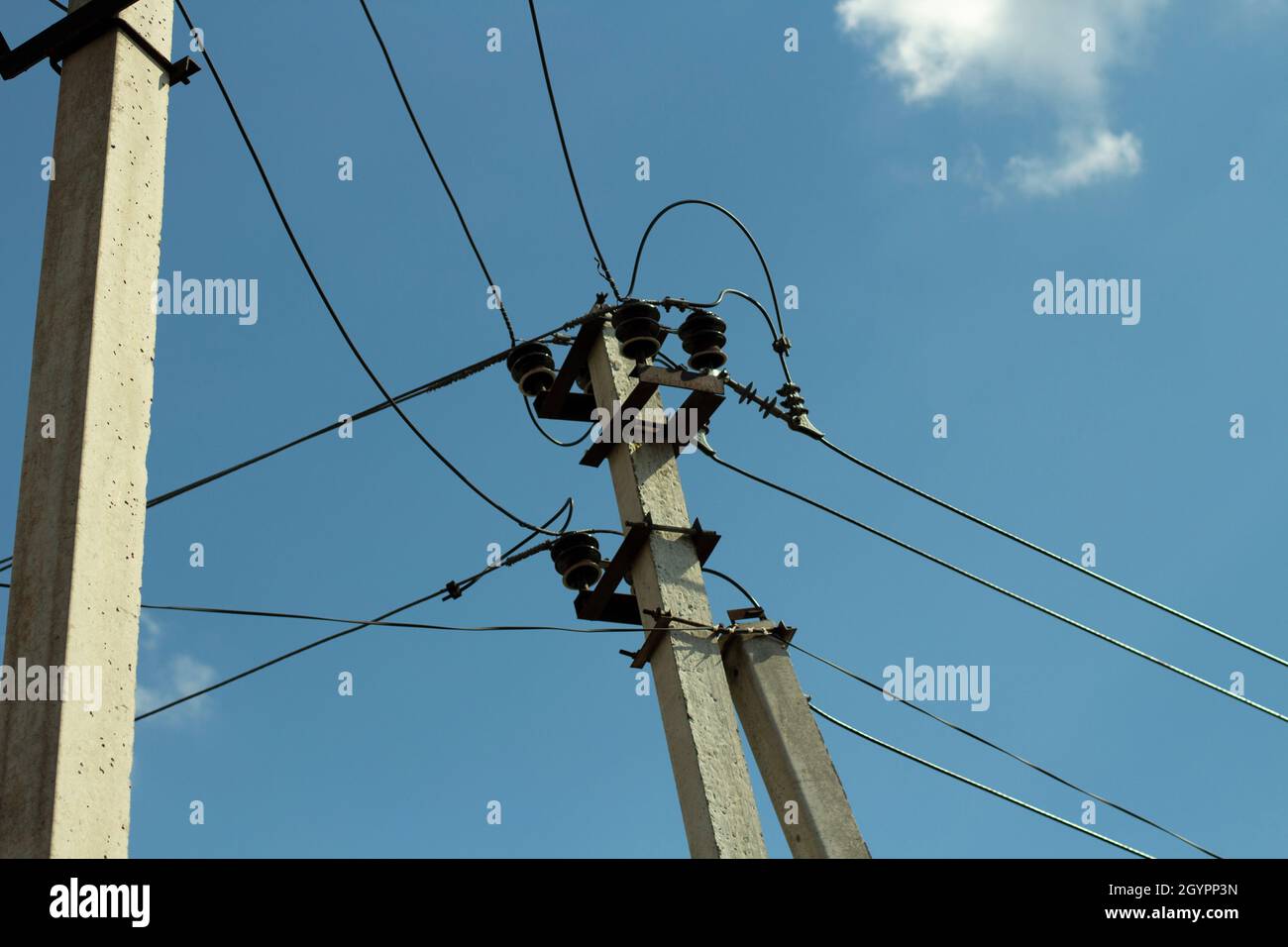 Electricity in the city. High voltage in electrical equipment. Urban ...