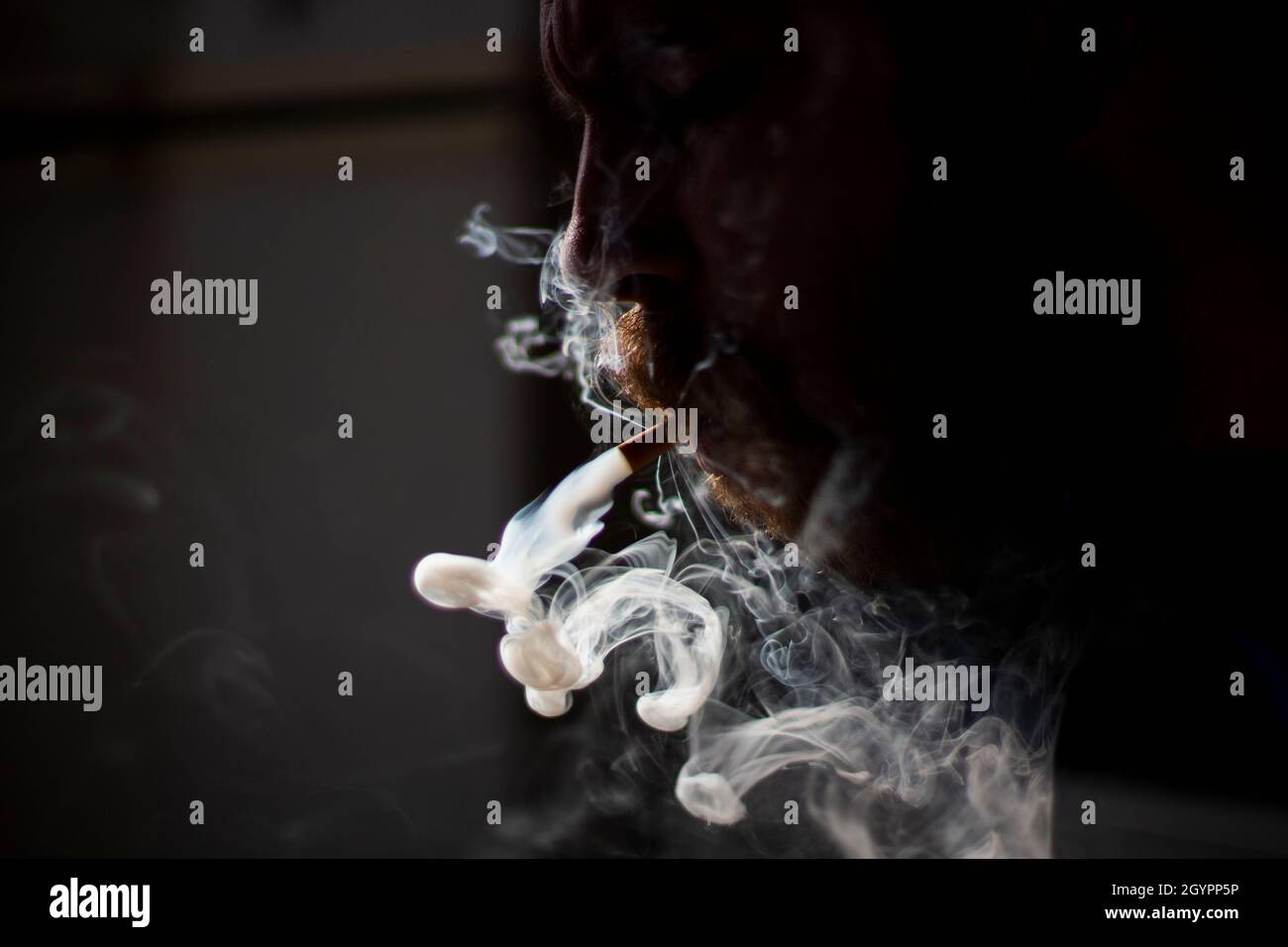 Smoke in natural light. Tobacco smoke fills the air. Clubs of steam in ...