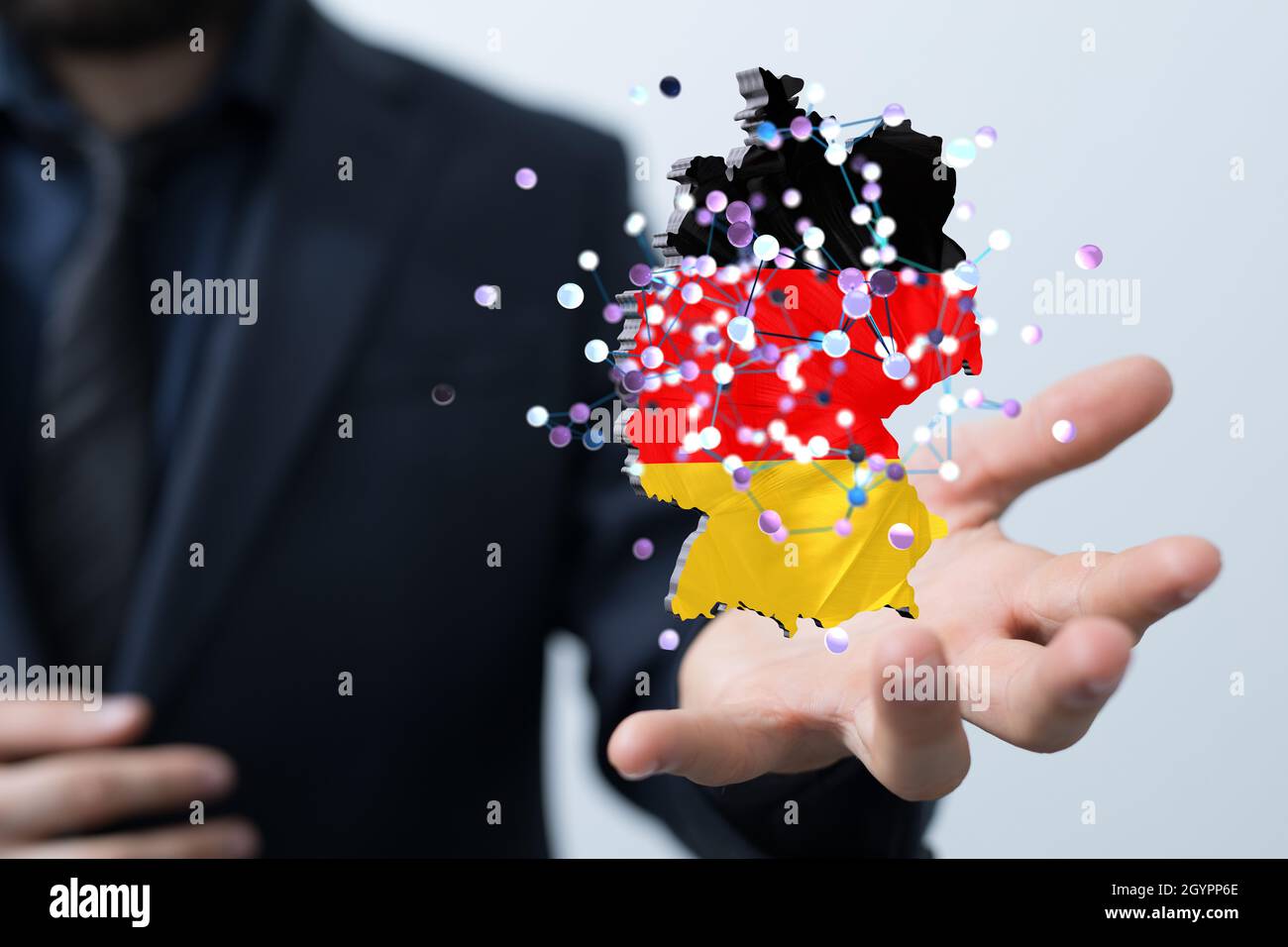 3D rendering of digital Germany map floating on human hand- internet ...
