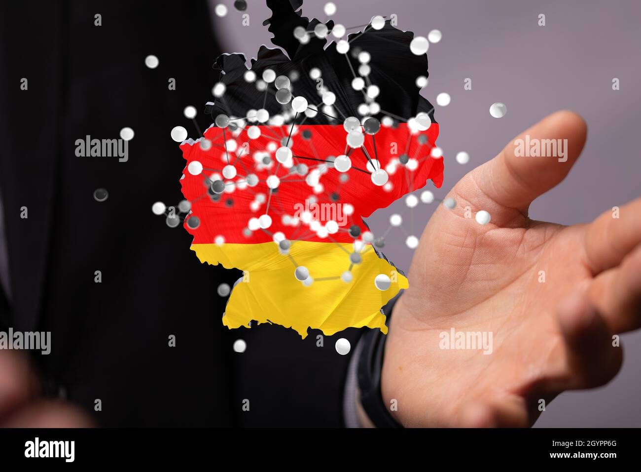 3D rendering of digital Germany map floating on human hands- internet ...