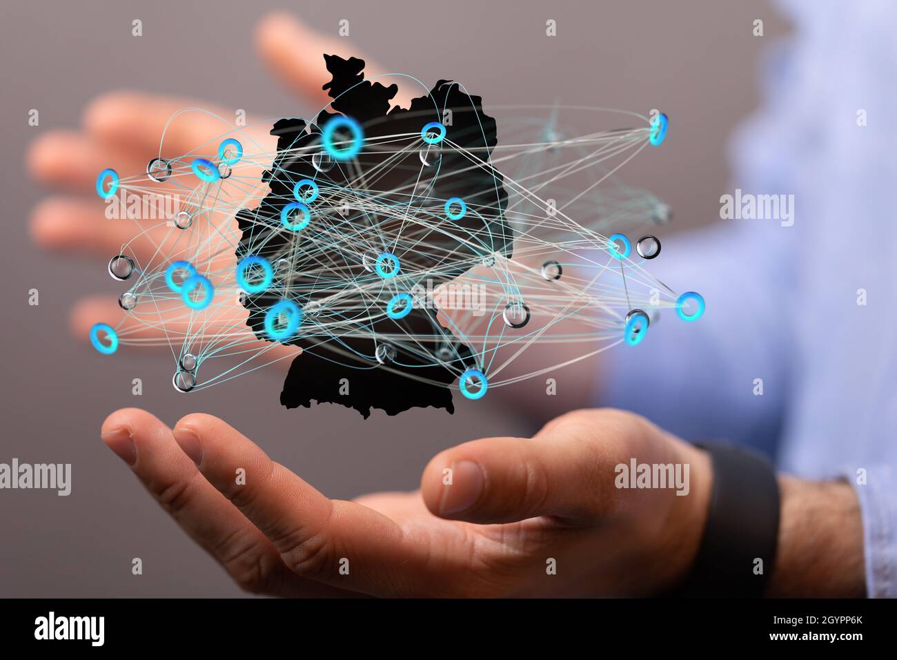 3D rendering of digital Germany map floating on human hands- internet ...