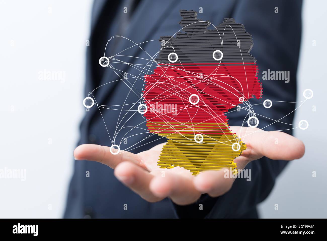 3D rendering of digital Germany map floating on human hand internet and ...