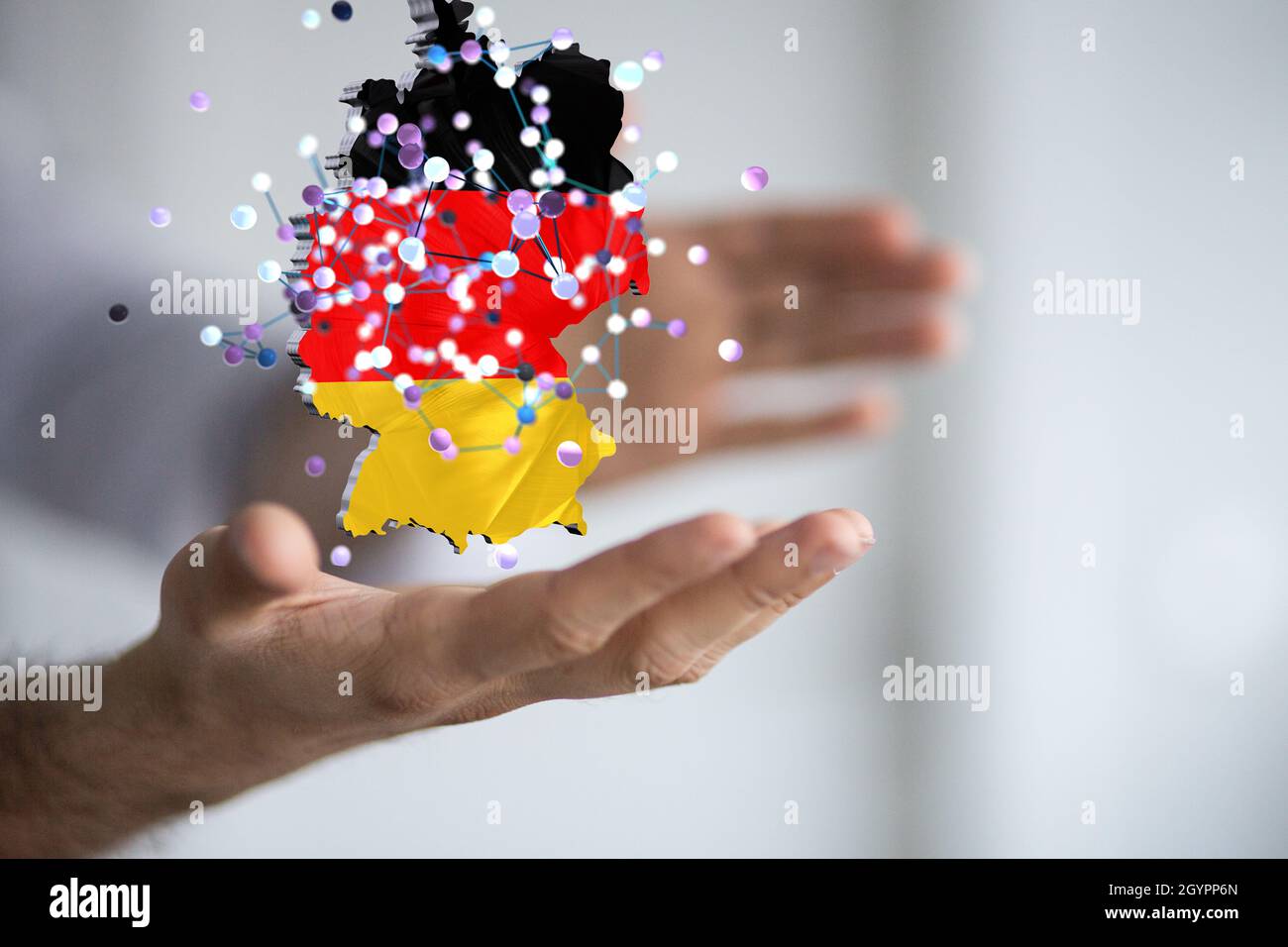 3D rendering of digital Germany map floating on human hands- internet ...