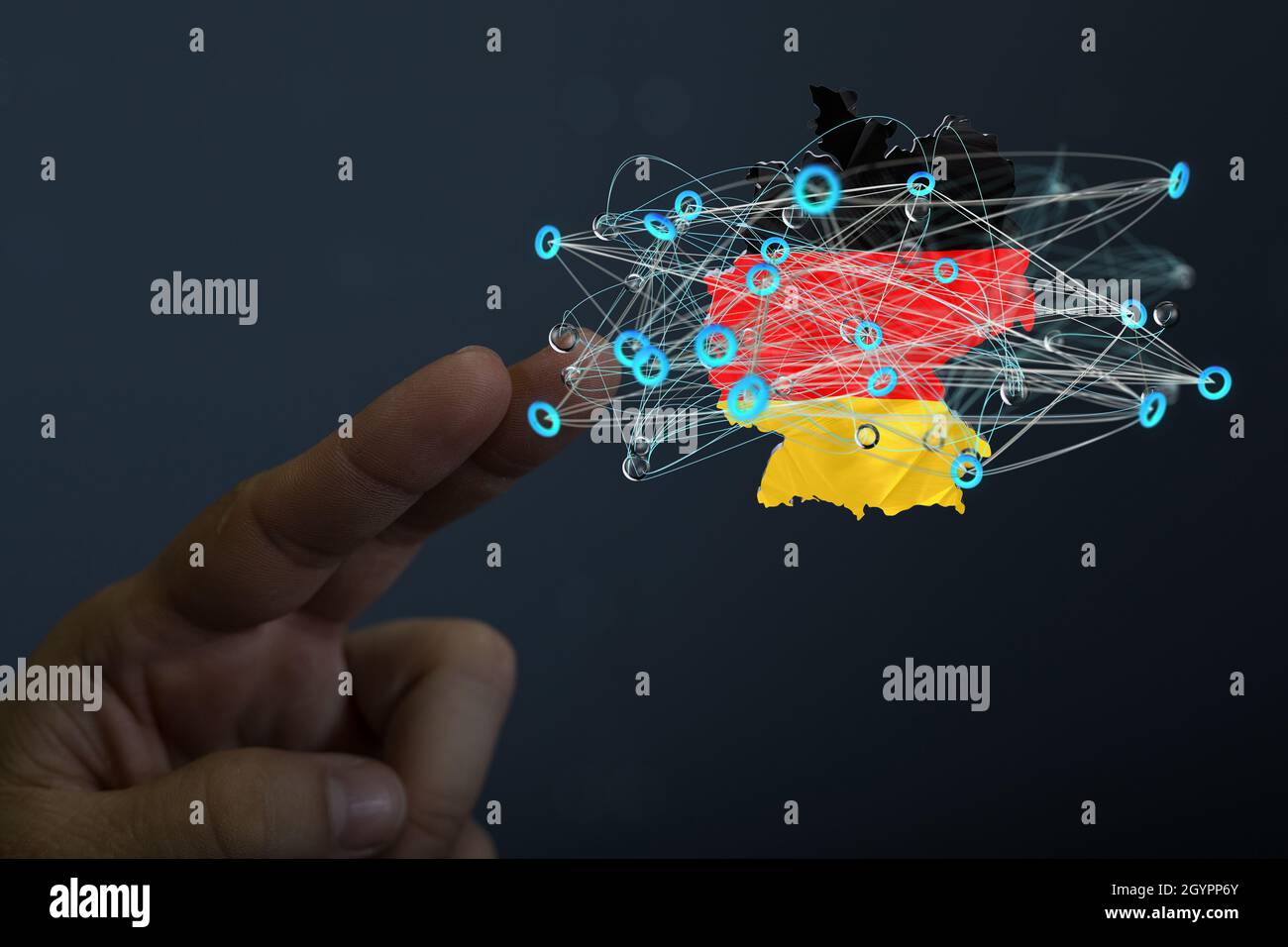 3D rendering of digital Germany map floating on human hands- internet ...