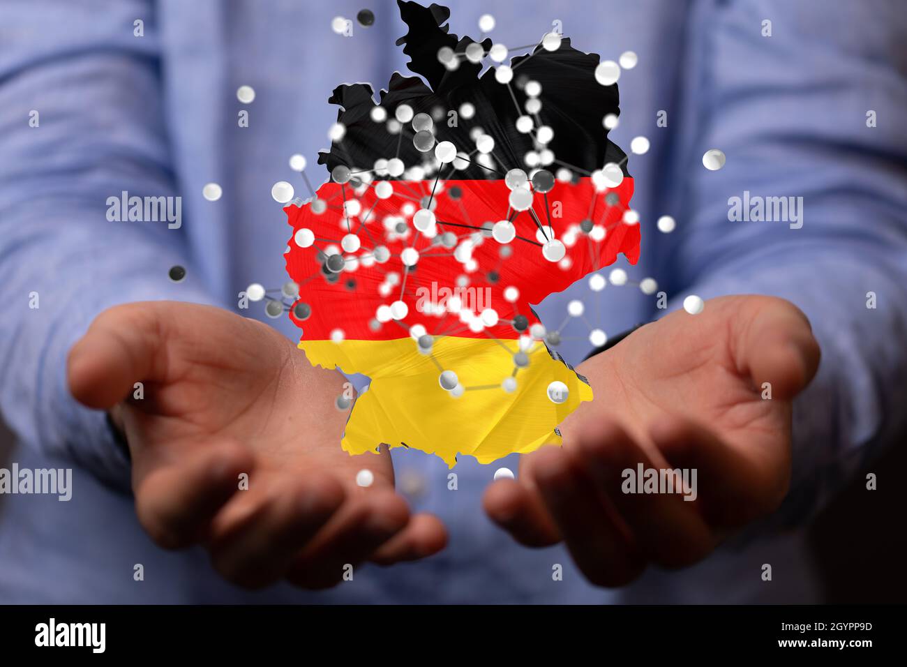 3D rendering of digital Germany map floating on human hands- internet ...