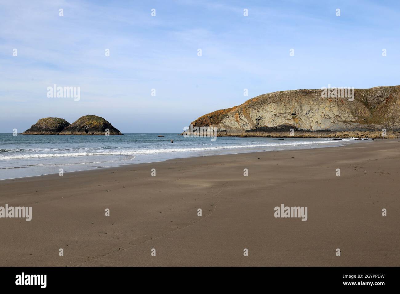 Cerrig Gwylan from Traeth Llyfn, National Park Coast Path between ...