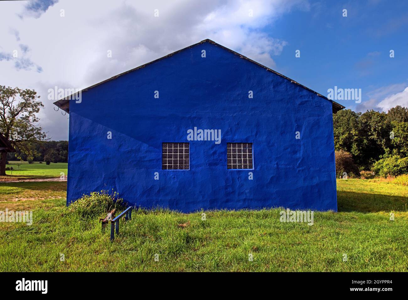 Blue painted barn in the conuntryside of middle franconia Stock Photo ...