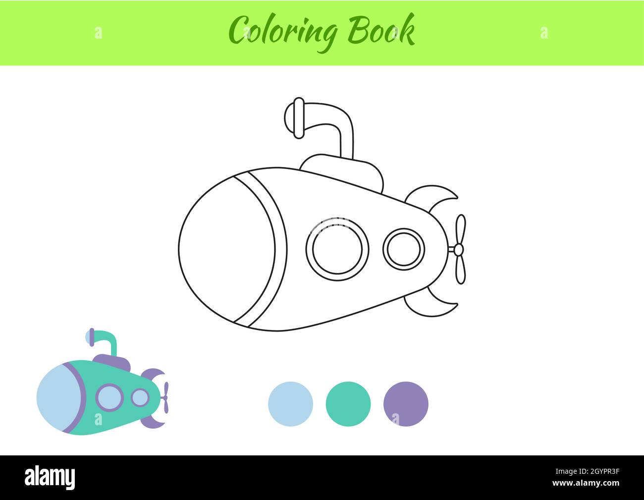 Coloring book submarine for children. Educational activity page for ...