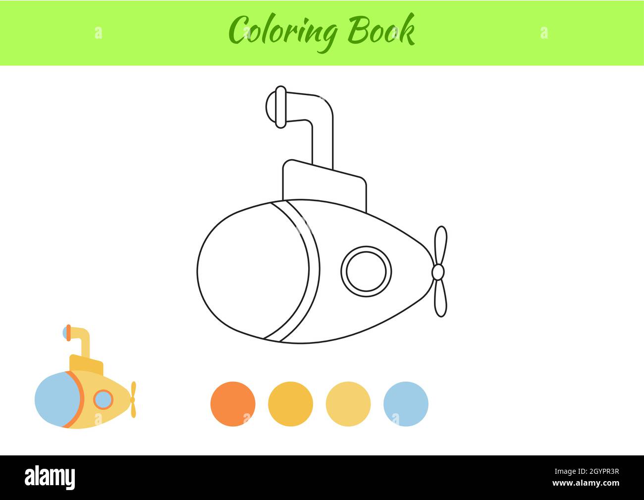 Coloring book submarine for kids. Educational activity page for ...