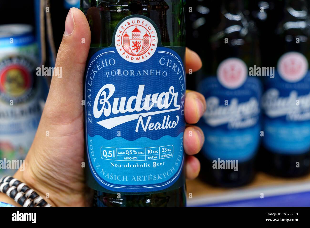 Volzhsky, Russia-September 21, 2021: Budvar nealko non-alcoholic, one ...