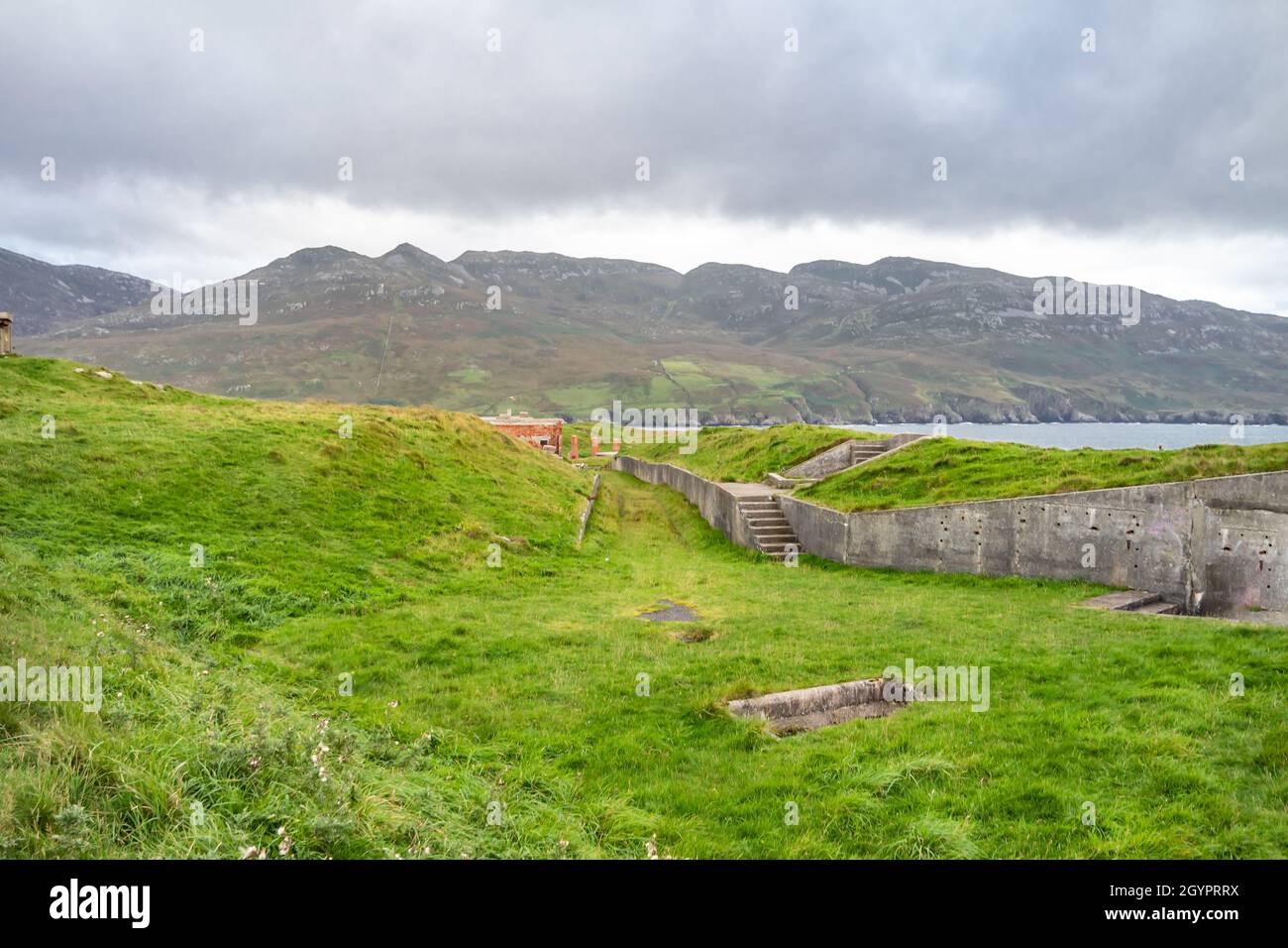 The ruins of Lenan Head fort at the north coast of County Donegal ...