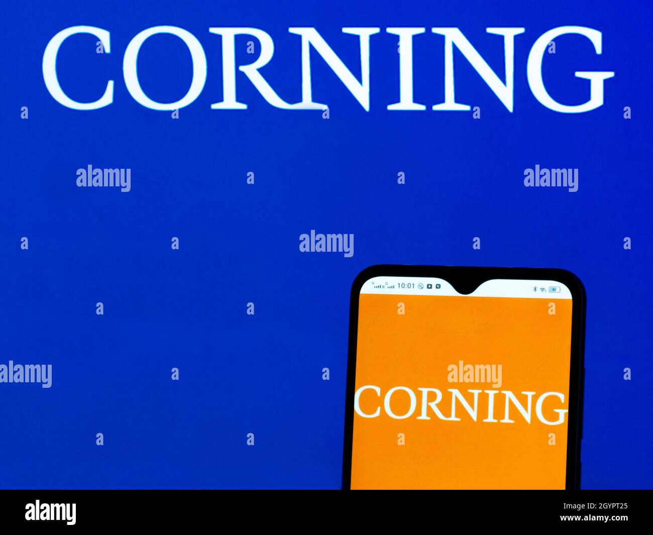 In this photo illustration Corning Incorporated logo seen displayed on ...
