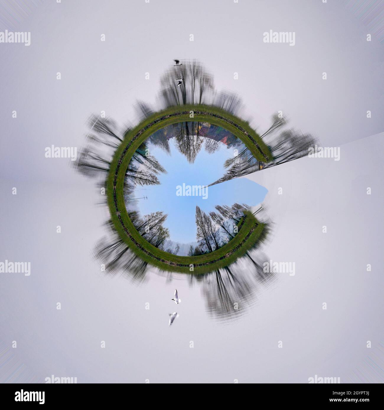 Spherical abstract panoramic aerial view in a field with fantastic ...