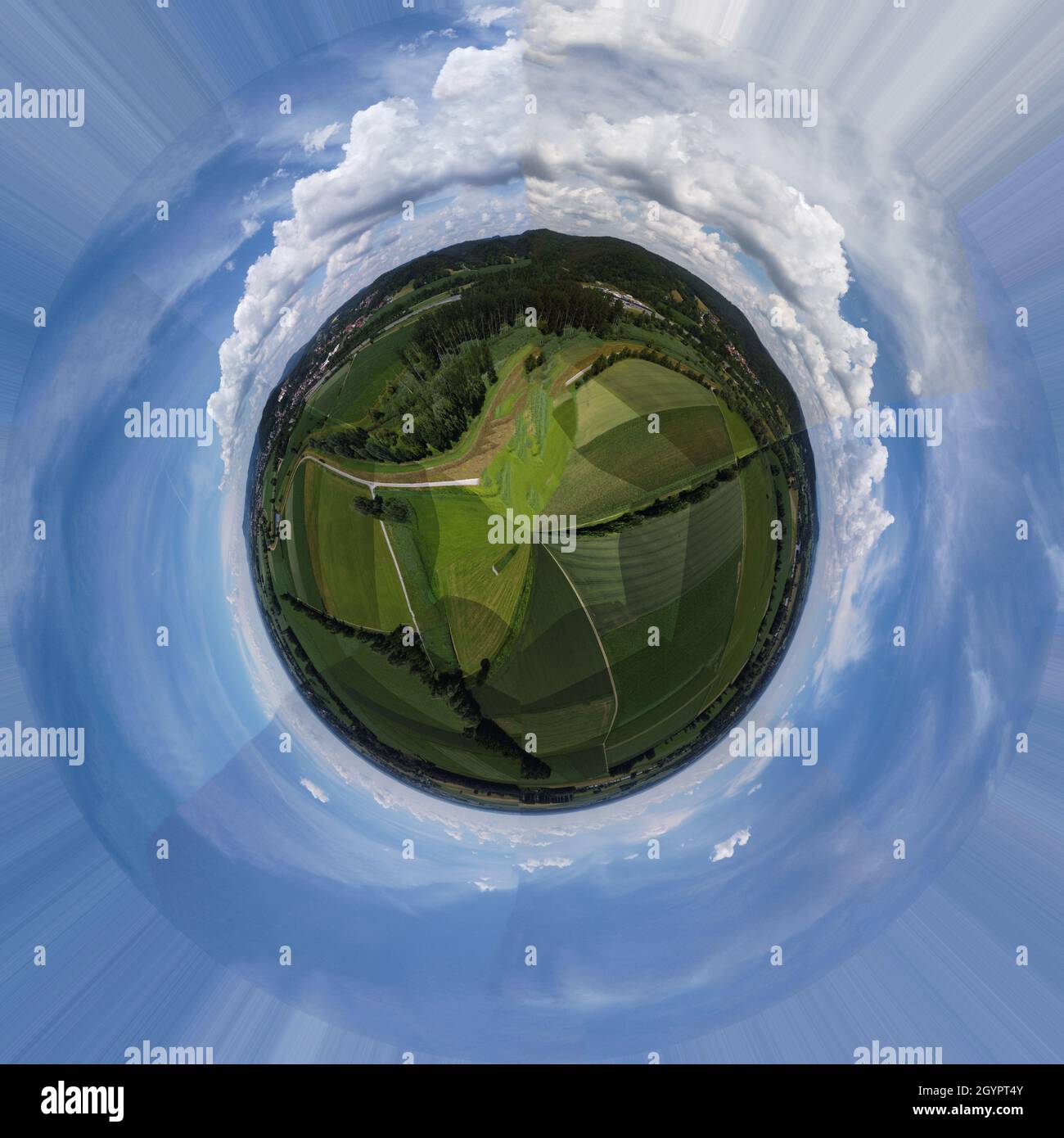 Spherical abstract panoramic aerial view in a field with fantastic ...