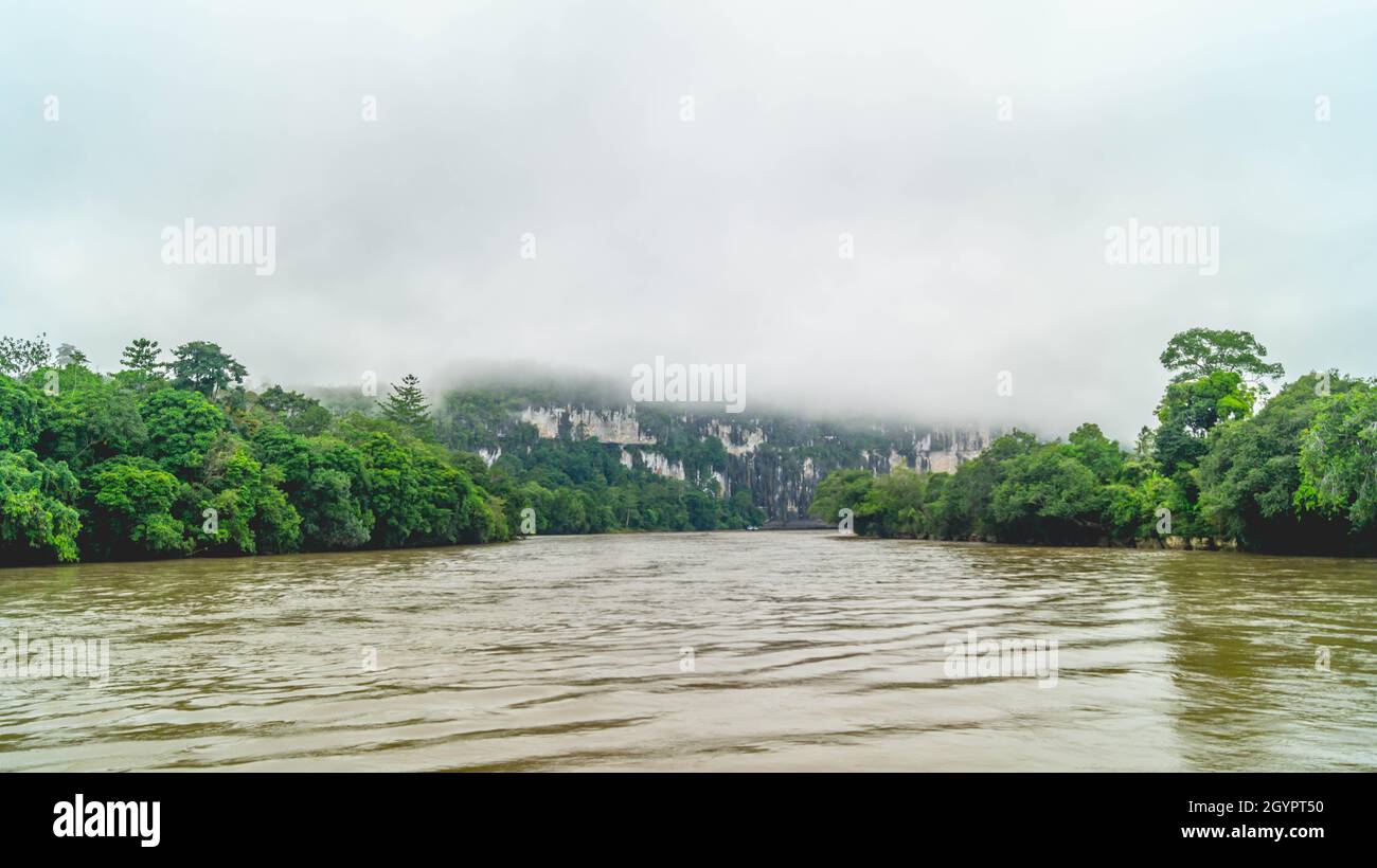 Batu Dinding, iconic landscape of limestone wall on the upper Mahakam ...
