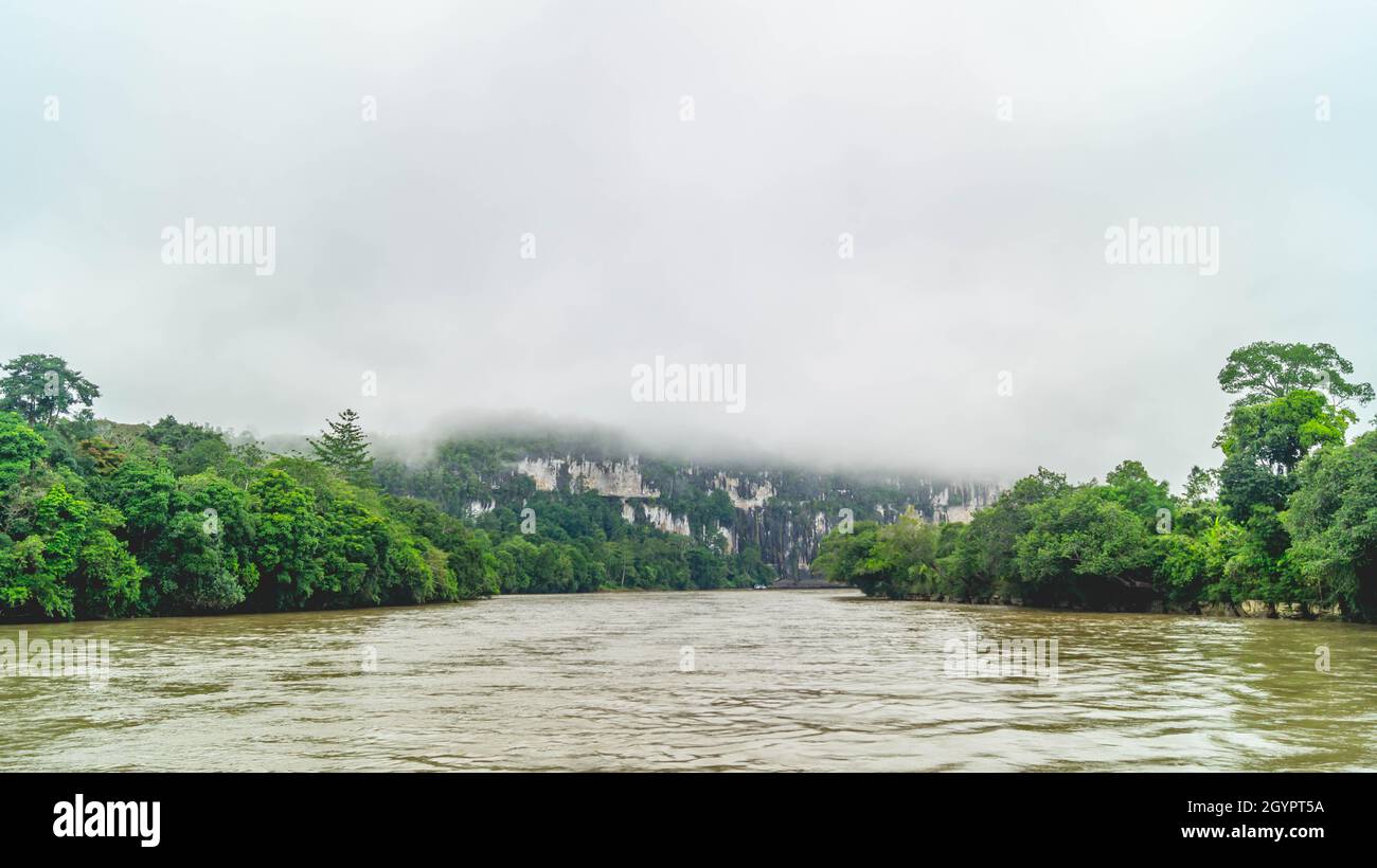 Batu Dinding, iconic landscape of limestone wall on the upper Mahakam ...