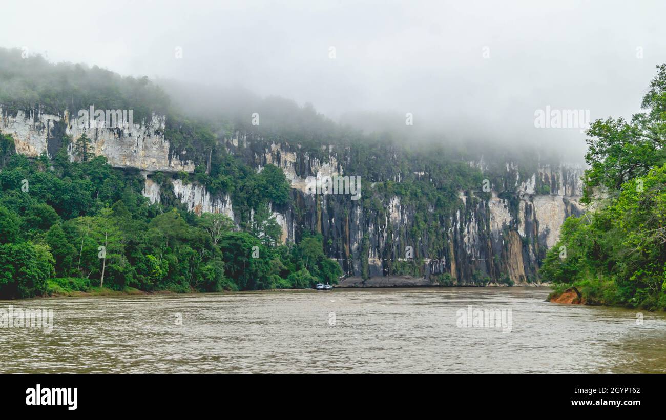 Batu Dinding, iconic landscape of limestone wall on the upper Mahakam ...