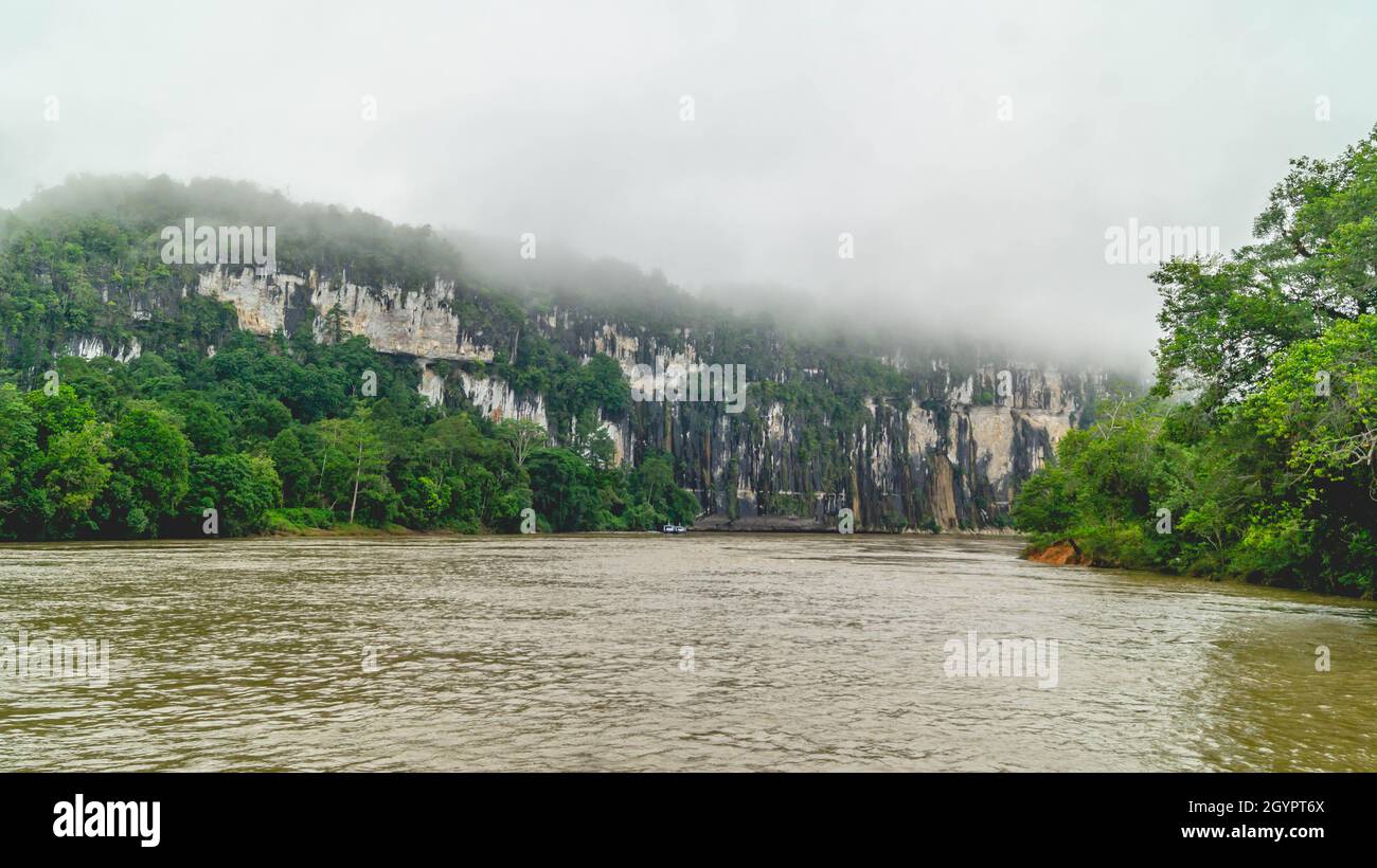 Batu Dinding, iconic landscape of limestone wall on the upper Mahakam ...