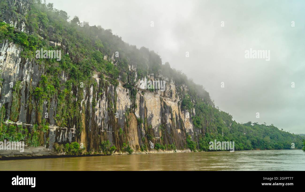 Batu Dinding, iconic landscape of limestone wall on the upper Mahakam ...