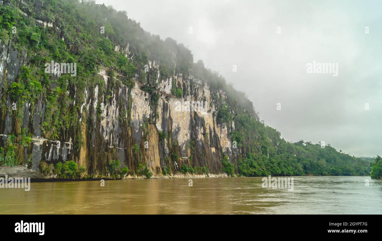 Batu Dinding, iconic landscape of limestone wall on the upper Mahakam ...