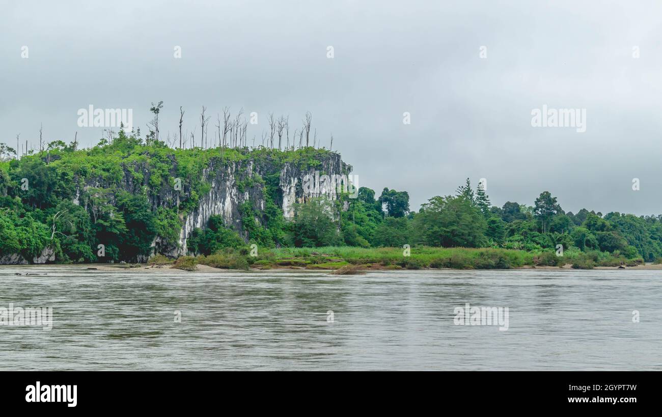 Batu Dinding, iconic landscape of limestone wall on the upper Mahakam ...