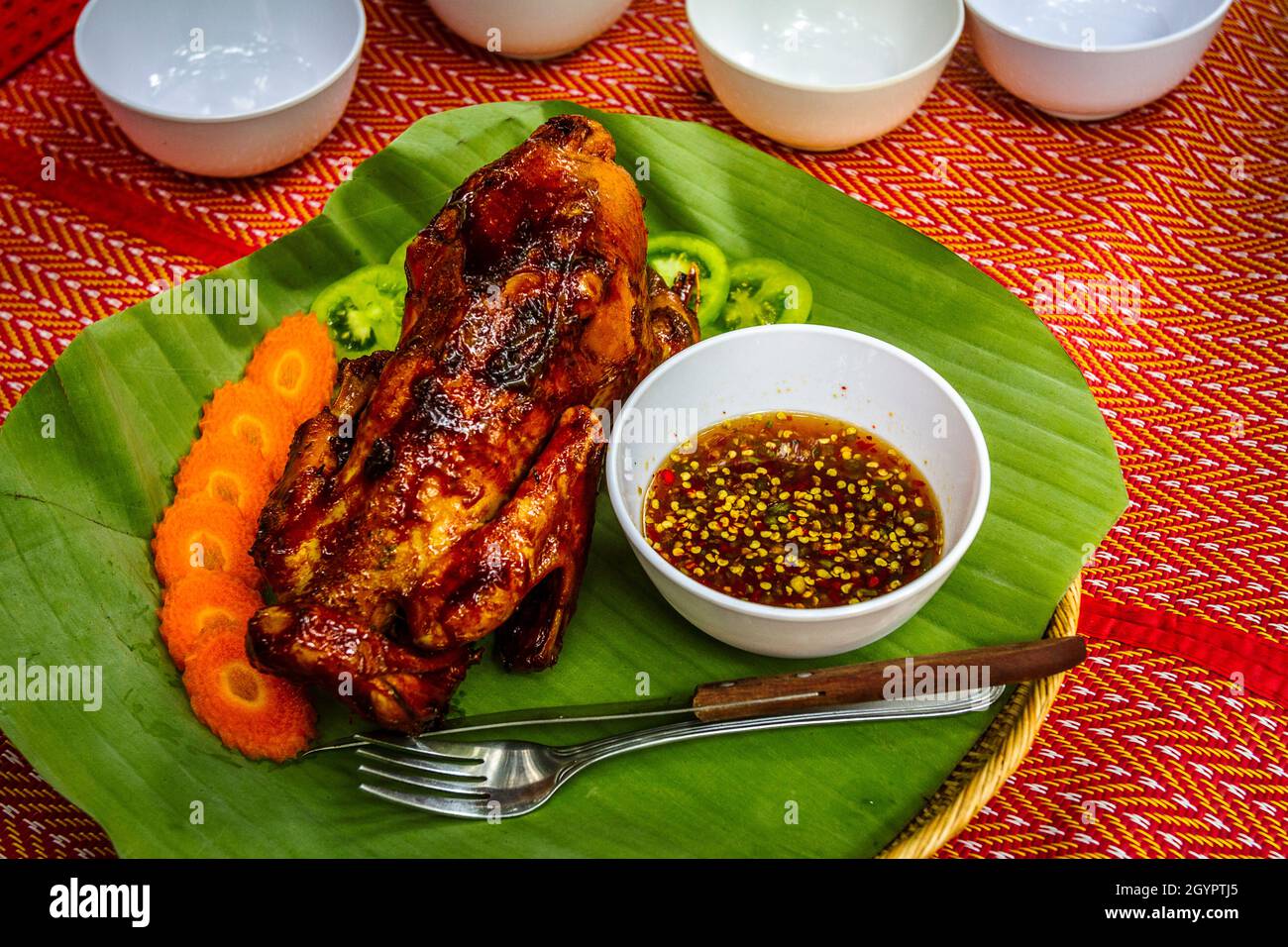 A whole chicken ready to eat at a Khmer Restaurant in Siem Reap close ...