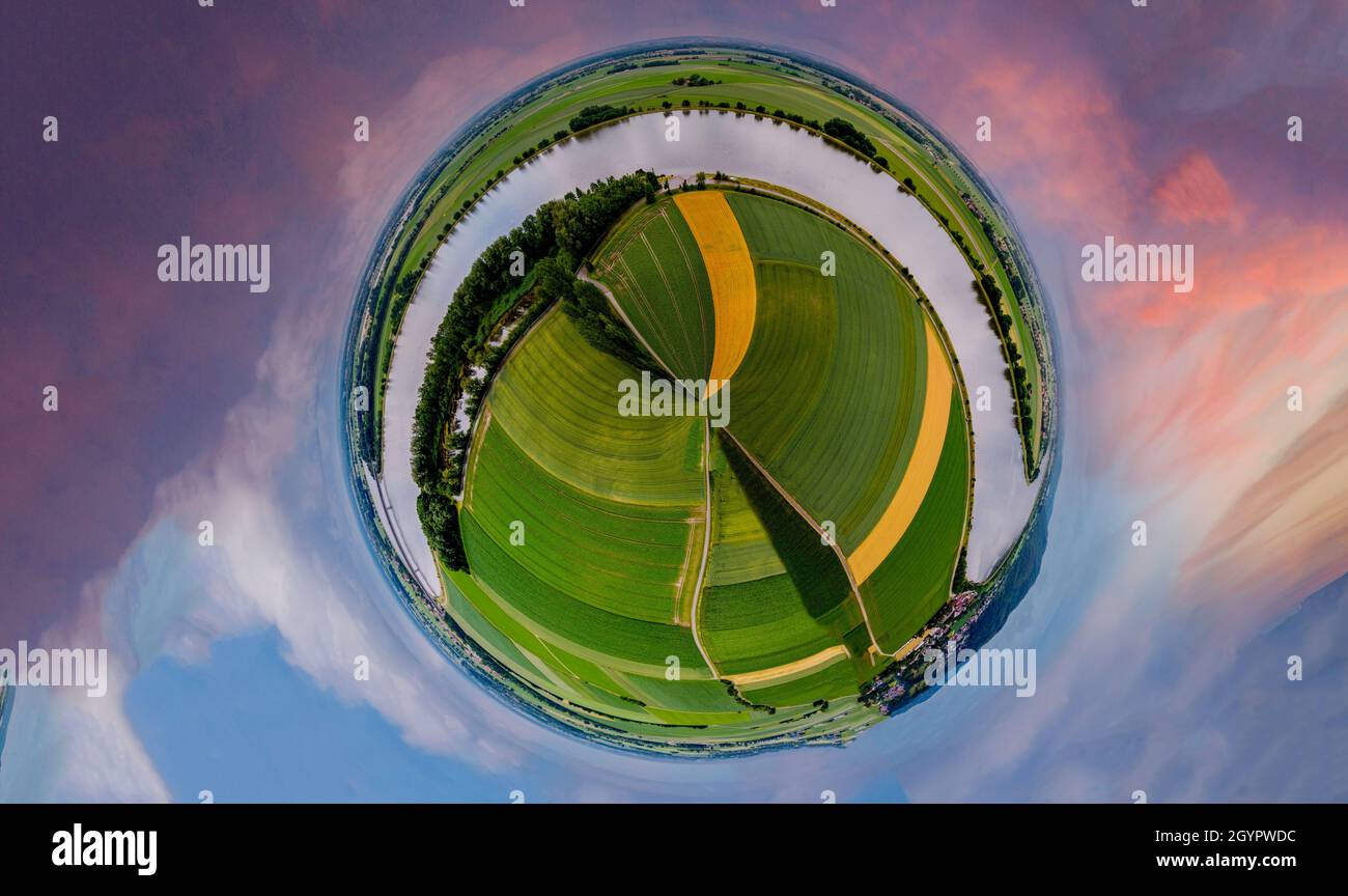Spherical abstract panoramic aerial view in a field with fantastic ...