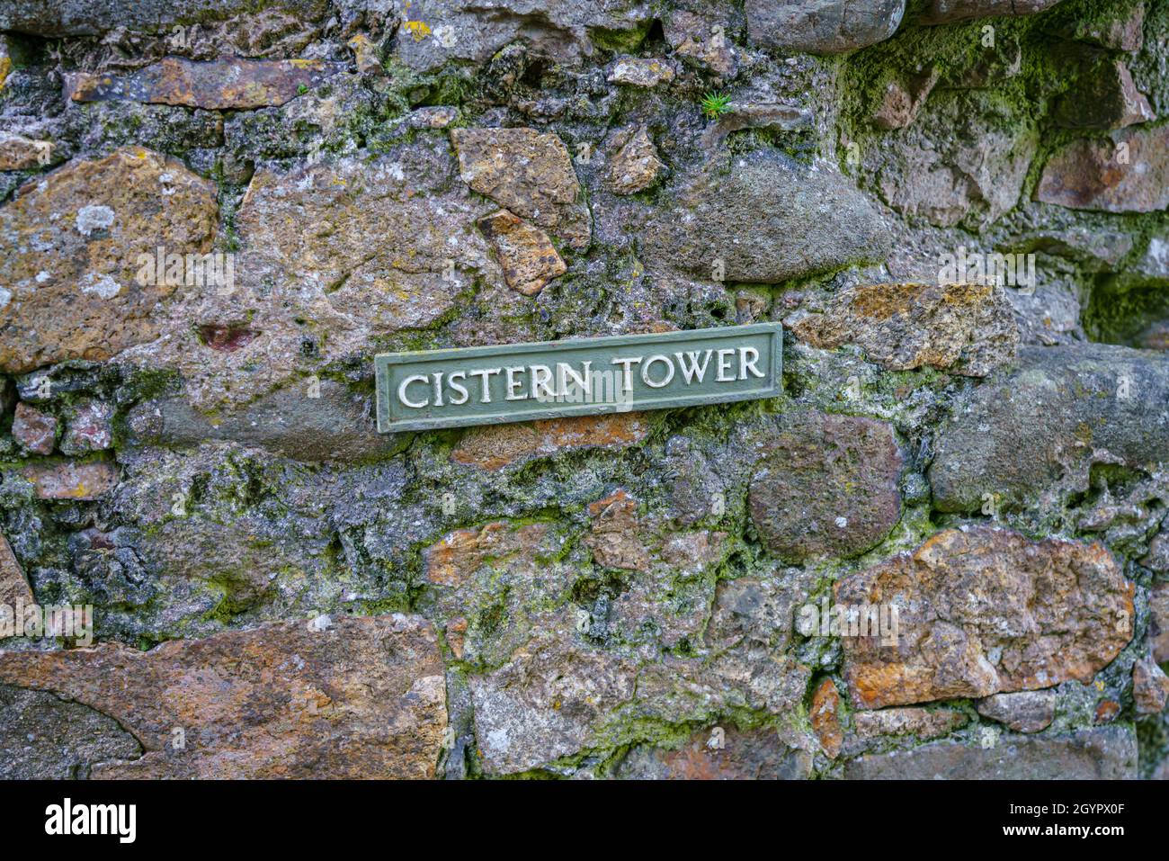 signs at the medieval Castell Criccieth, Gwynedd, North Wales Stock ...