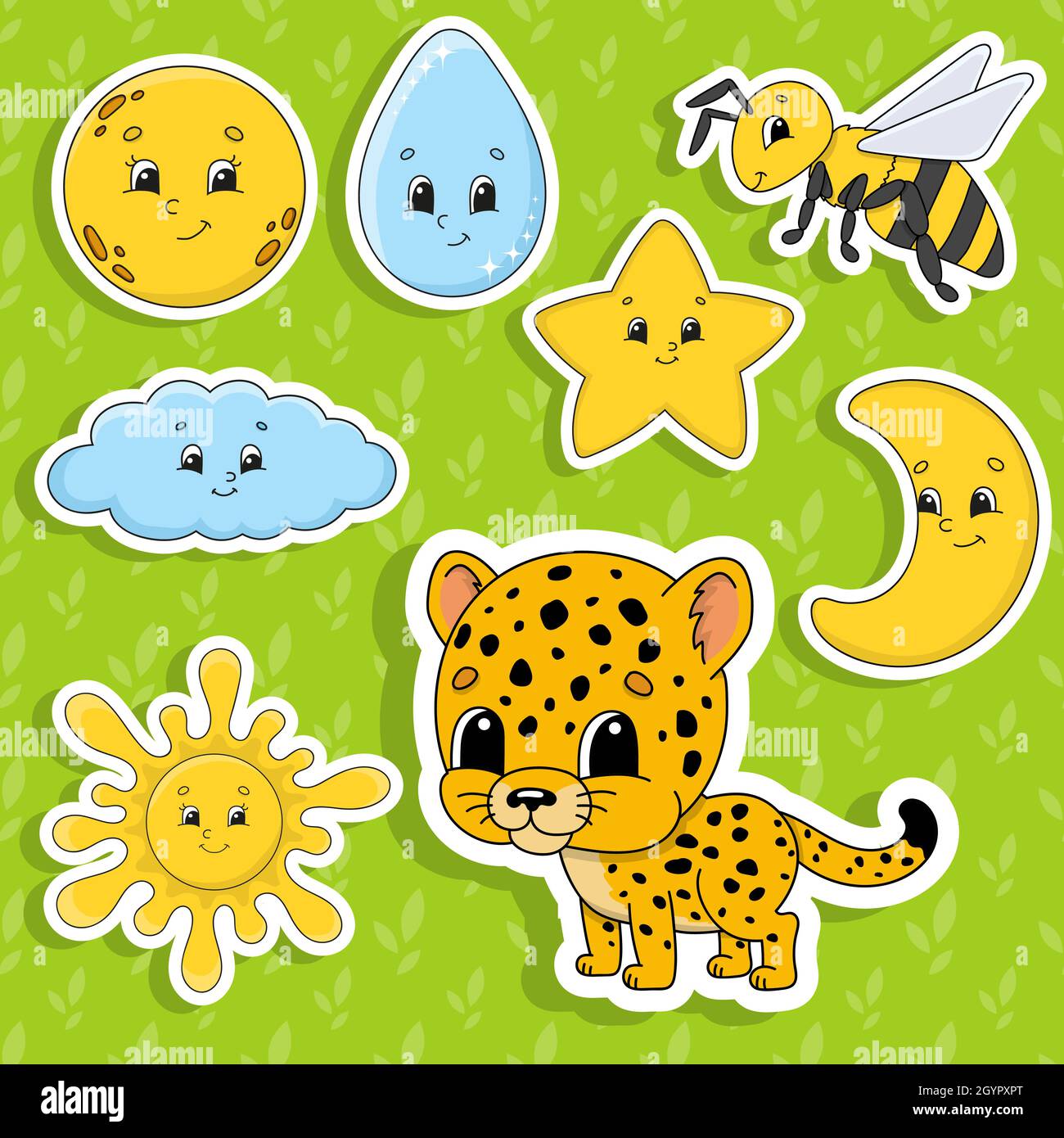 Set of stickers with cute cartoon characters. Cute clipart. Hand drawn ...