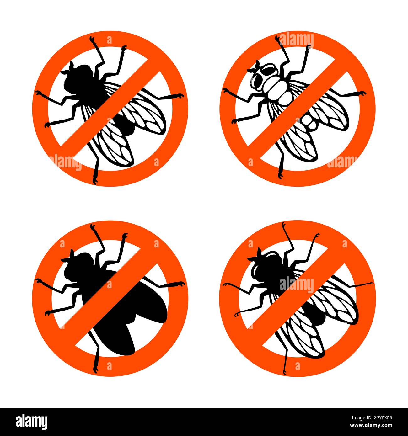 Fly insect. Prohibition sign. Black silhouette. Design element. Vector ...
