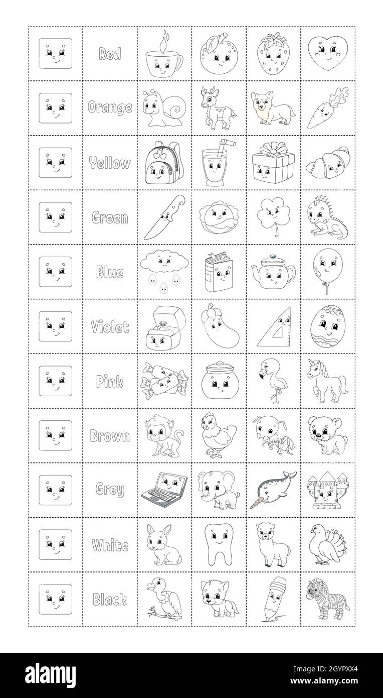 Learning colors for kids. Cut and play. Coloring book. Cute cartoon ...