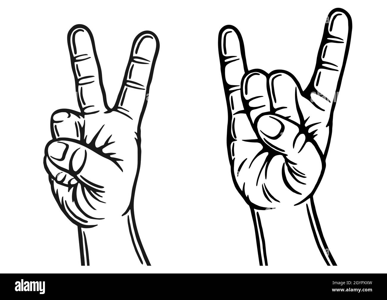 Hand gestures. Outline silhouette. Design element. Vector illustration isolated on white ...